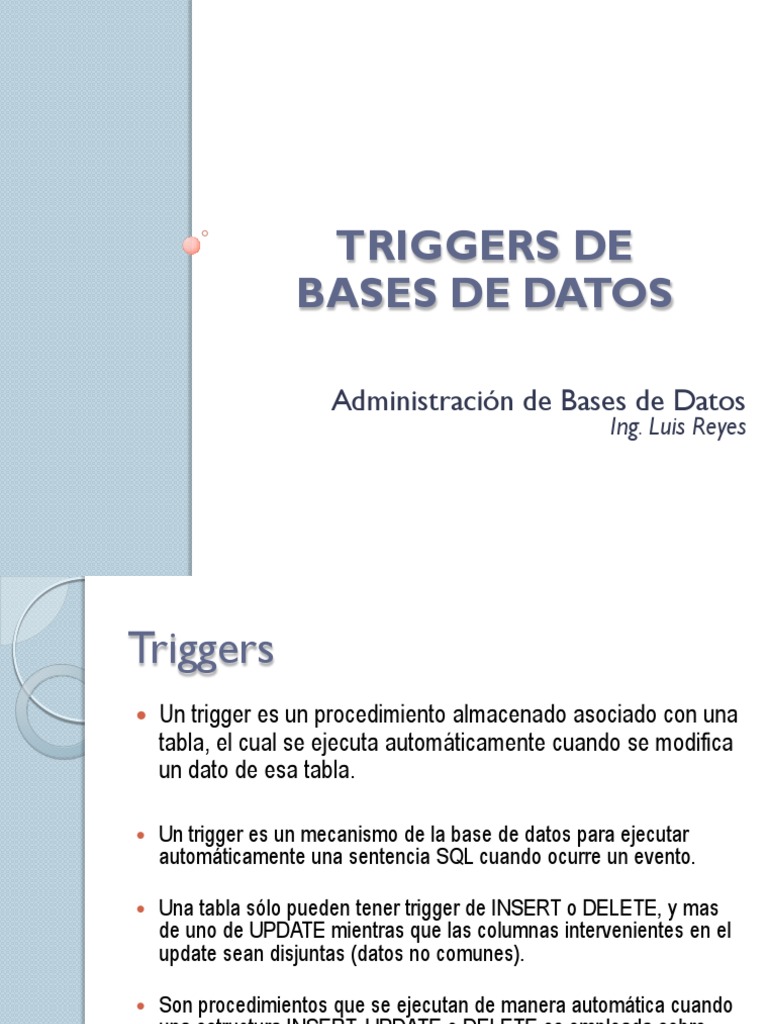 Administración de Triggers en Bases de Datos | PDF | SQL | Bases de datos