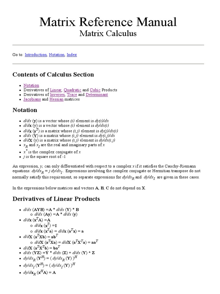 Matrix Derivatives | Matrix (Mathematics) | Complex Number