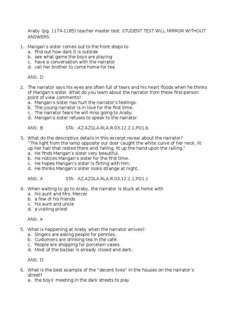 Unit 6 Araby Master | PDF | Narration | Emotions