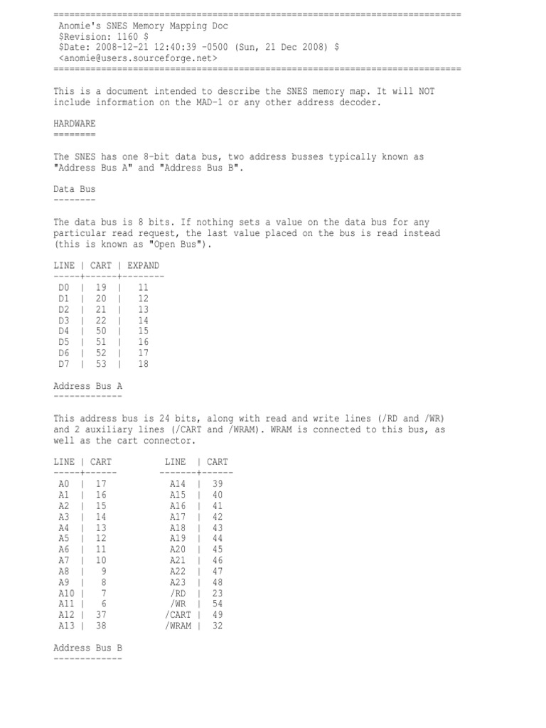 Anomie's SNES Memory Mapping | PDF | Computer Data Storage | Central Processing Unit