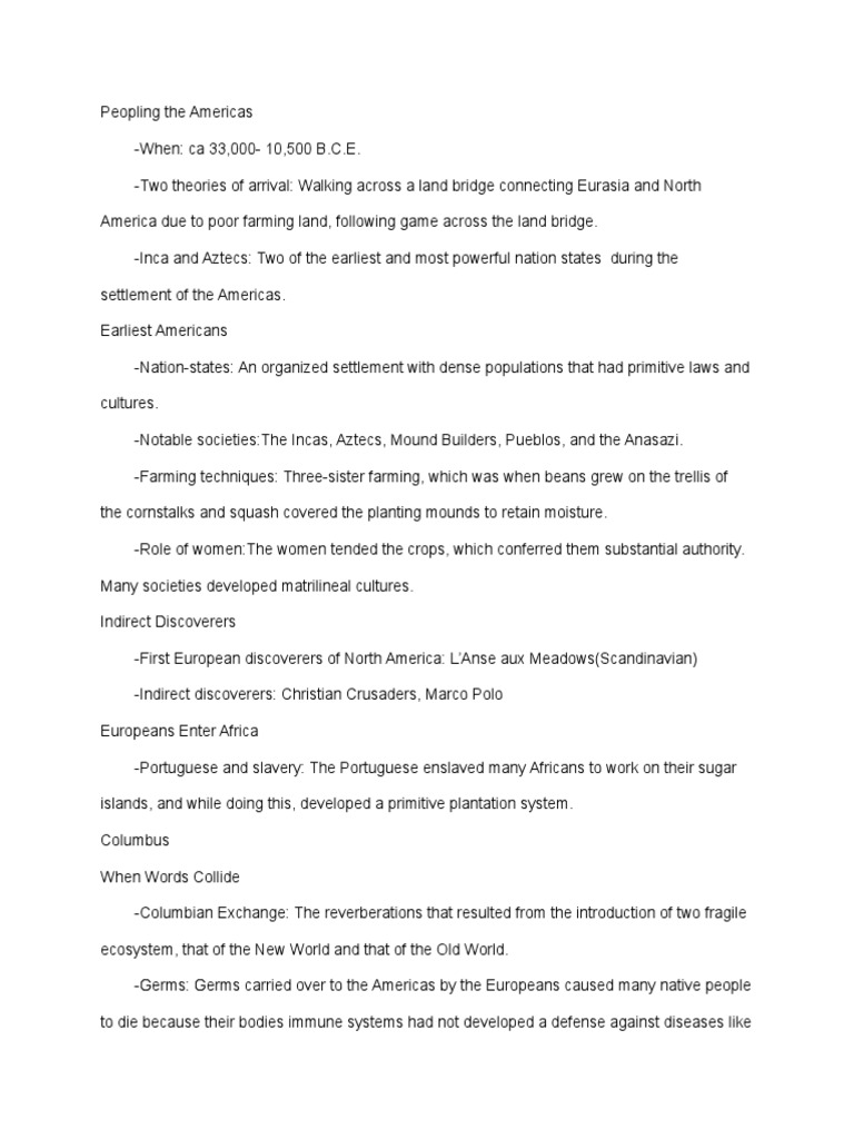 AP U.S. History Ch. 1 Guided Reading American Pageant | PDF | Native ...