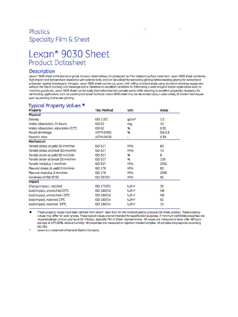 Lexan 9030 Datasheet | PDF