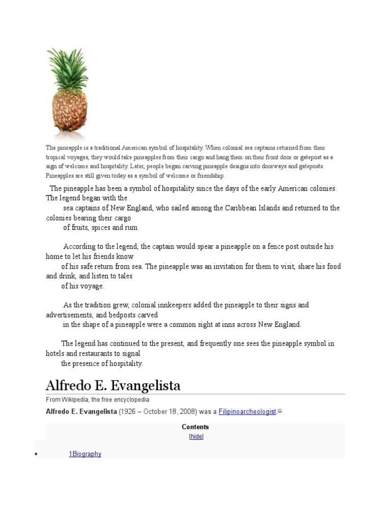 The Pineapple Is A Traditional American Symbol of Hospitality | PDF