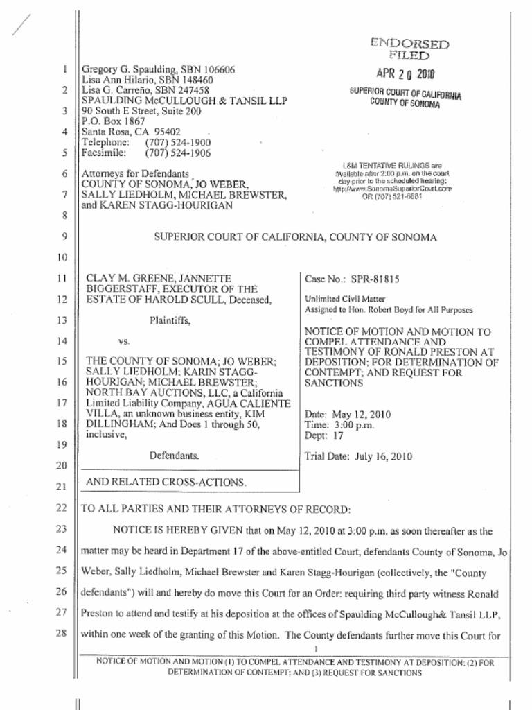 County Lawyer's Motion To Compel Testimony From Harold Scull's Lawyer | PDF