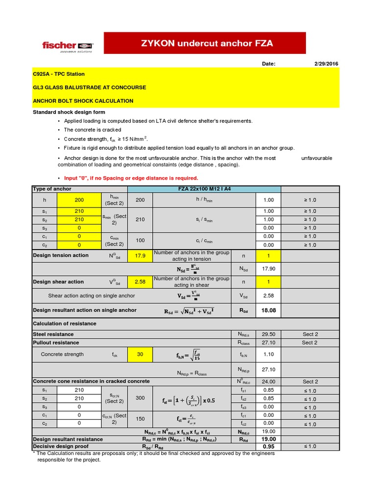 Anchor Shock Design Calculations | PDF | Technology & Engineering