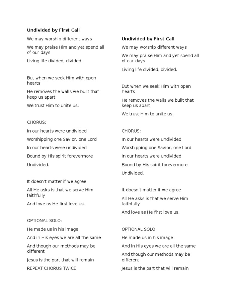 Undivided: A Song About Unity in Christ | PDF | Messiah | Christian ...