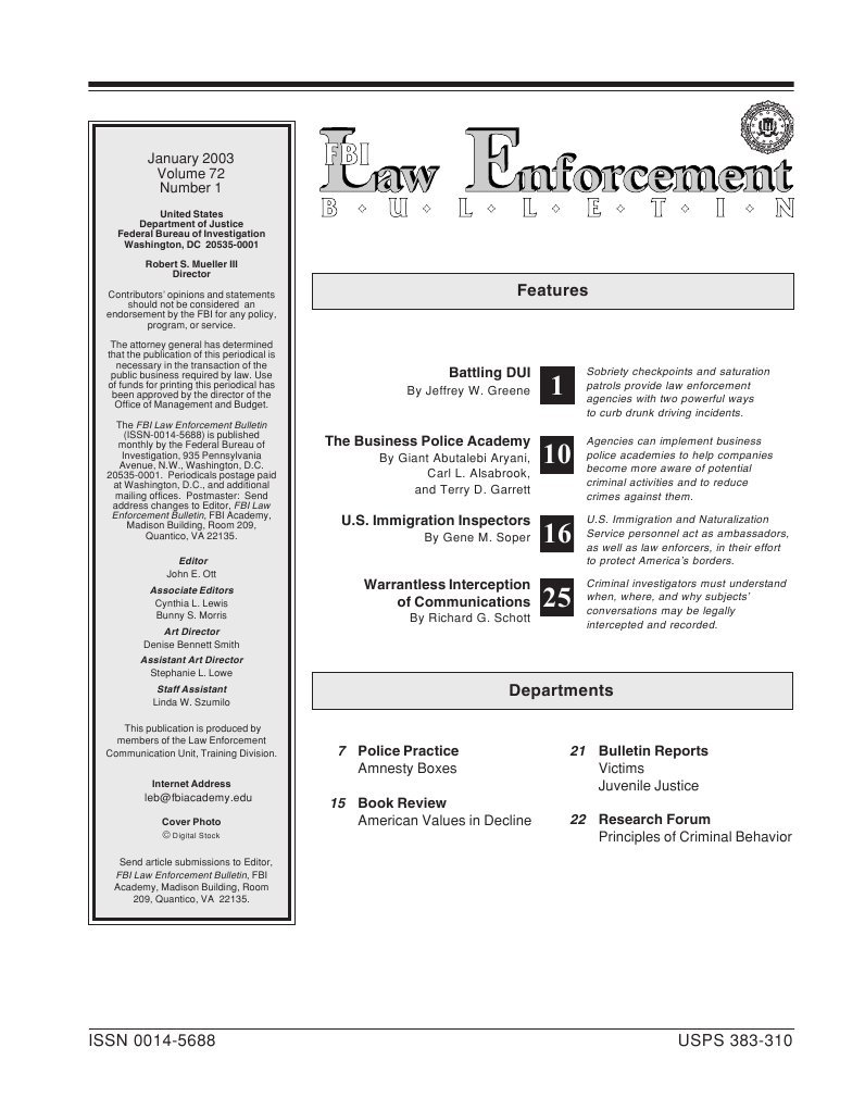 FBI Law Enforcement Bulletin - Jan03leb | PDF | Driving Under The ...