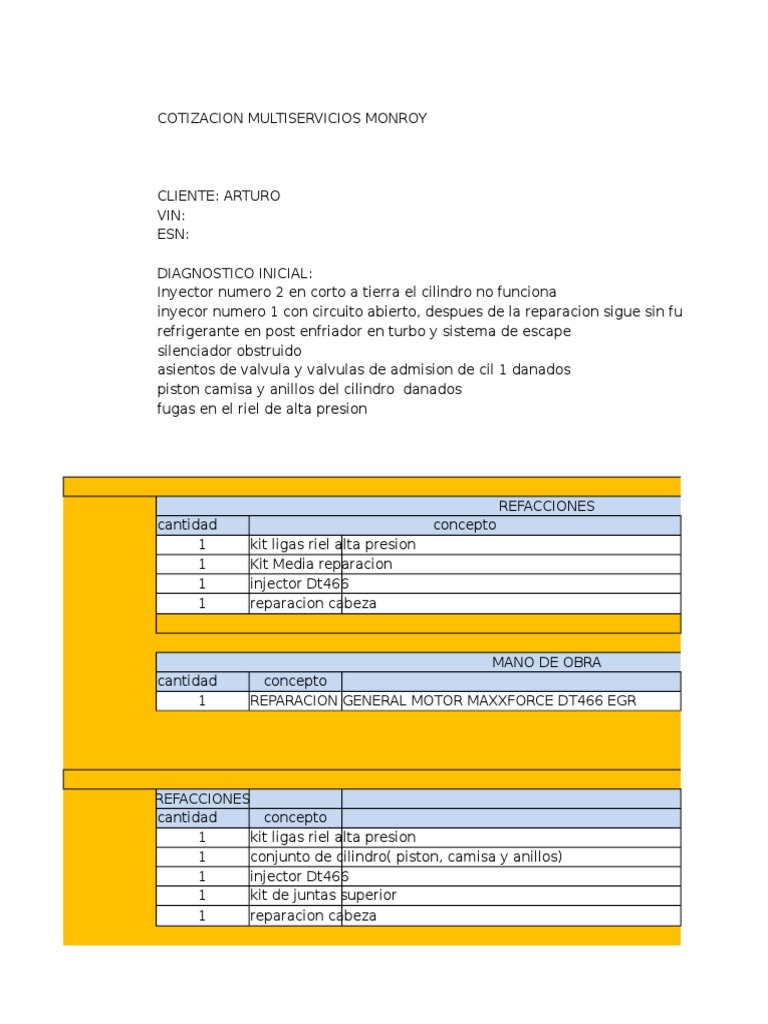 Cotizacion Taller Mecanico | PDF