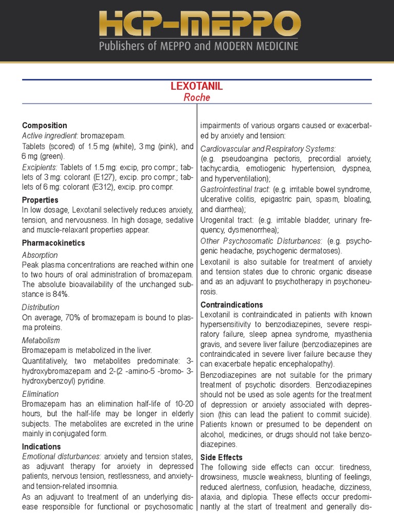LEXOTANIL Bromazepam Meppo | PDF | Benzodiazepine | Substance Dependence