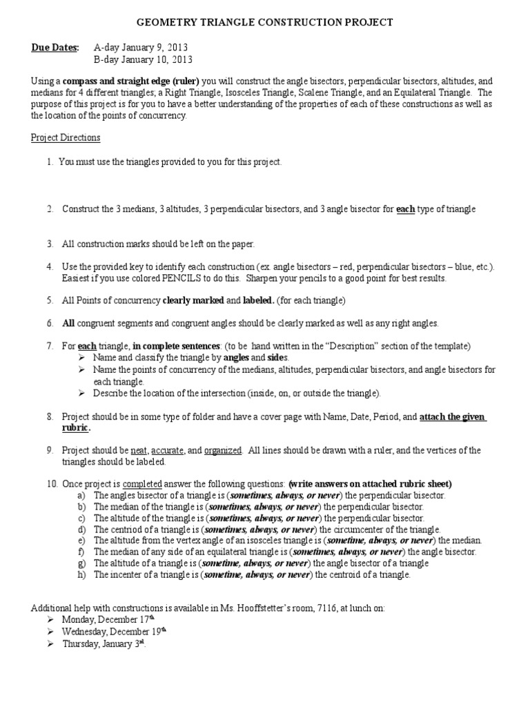 Geometry - Construction Rubric and Details | PDF | Triangle | Perpendicular