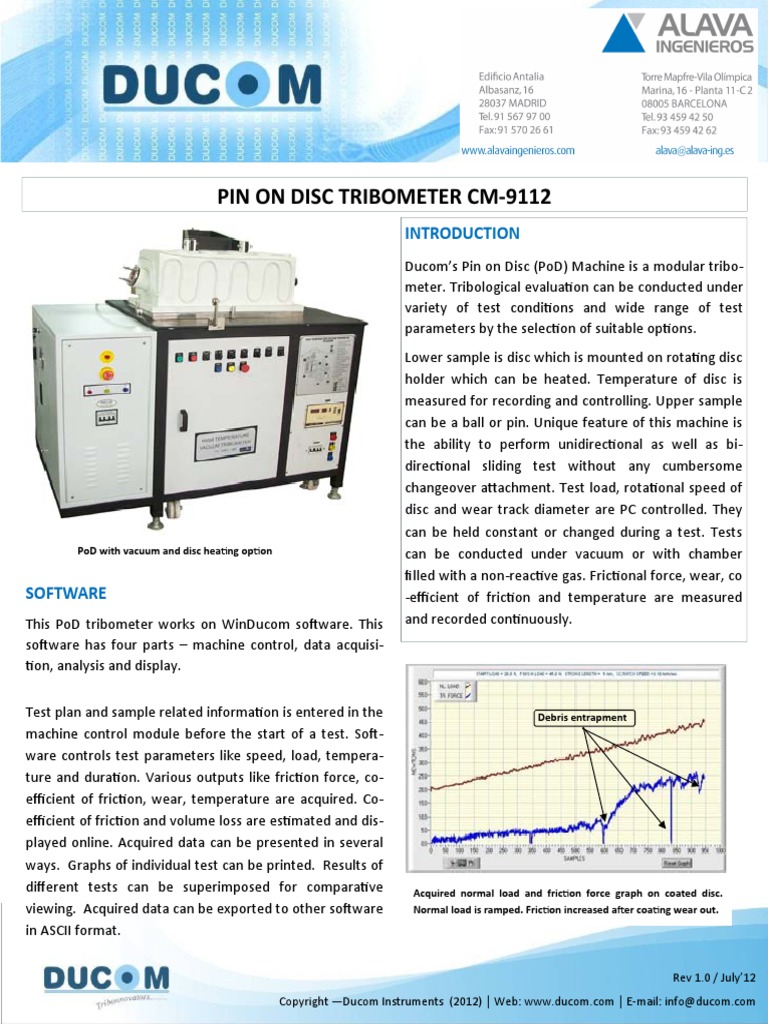 Pin On Disc Tribometer CM 9112 Ducom | PDF | Vacuum | Mechanical ...