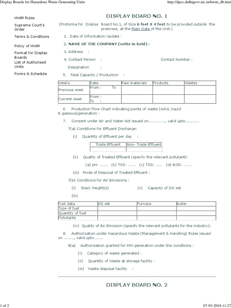 Display Boards For Hazardous Waste Generating Units | PDF | Hazardous ...