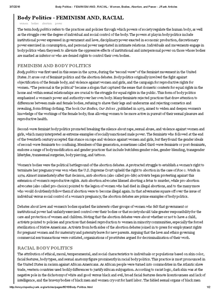 Body Politics - FEMINISM And, RACIAL - Women, Bodies, Abortion, and ...