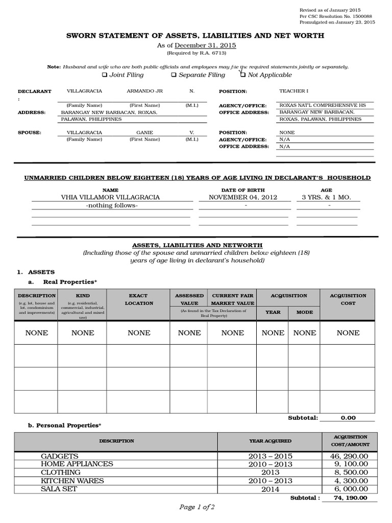 2015 Saln Form | PDF | Government | Economies
