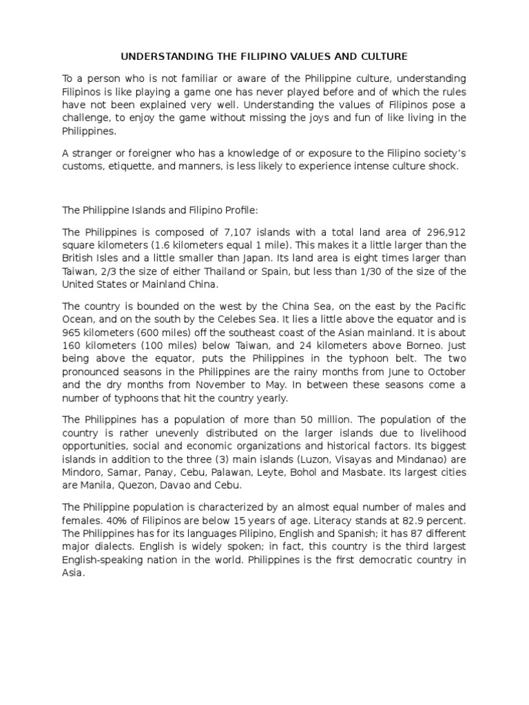 Filipino Values and Culture | PDF | Philippines | Value (Ethics)