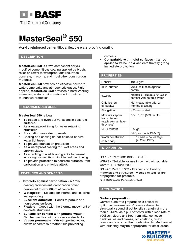MasterSeal 550 | PDF | Concrete | Water