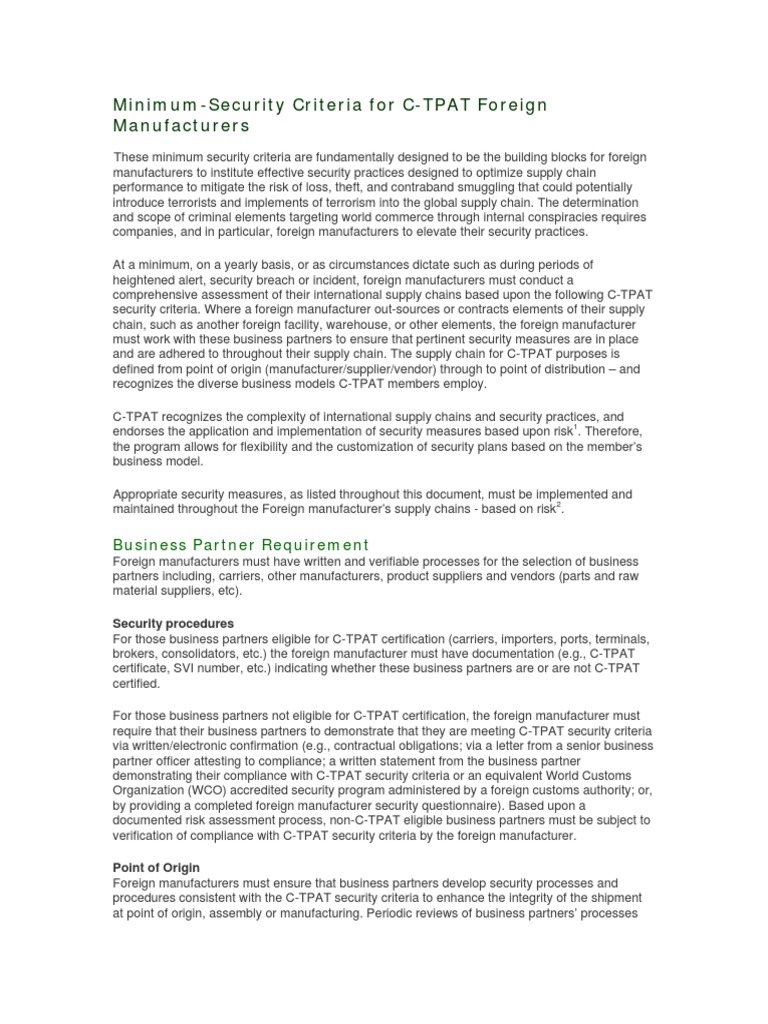 C-TPAT Minimum Requirement | Physical Security | Supply Chain