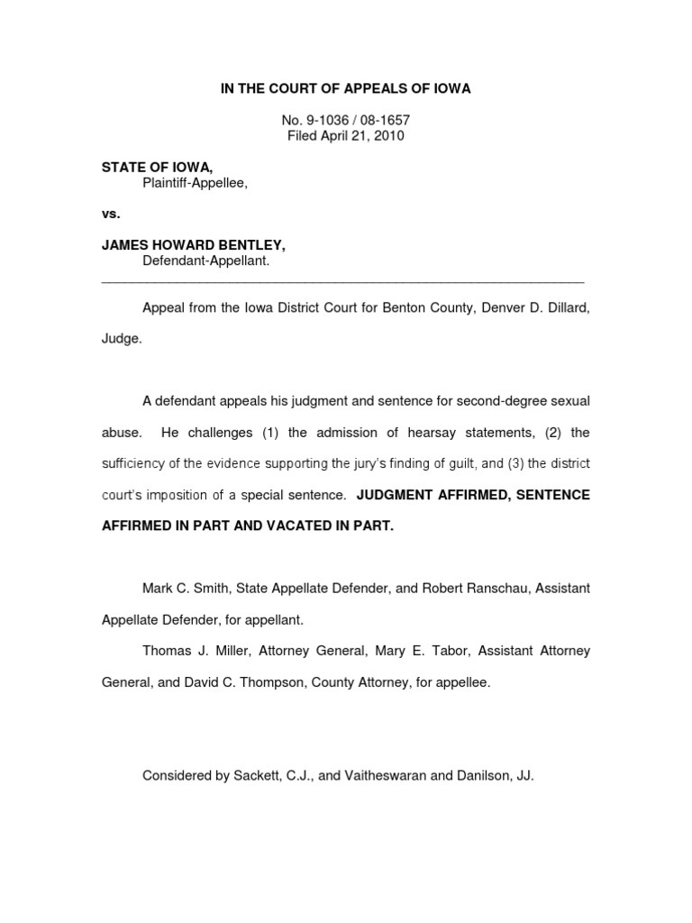 Iowa Appeal: Second-Degree Sexual Abuse Case | PDF | Hearsay | Justice