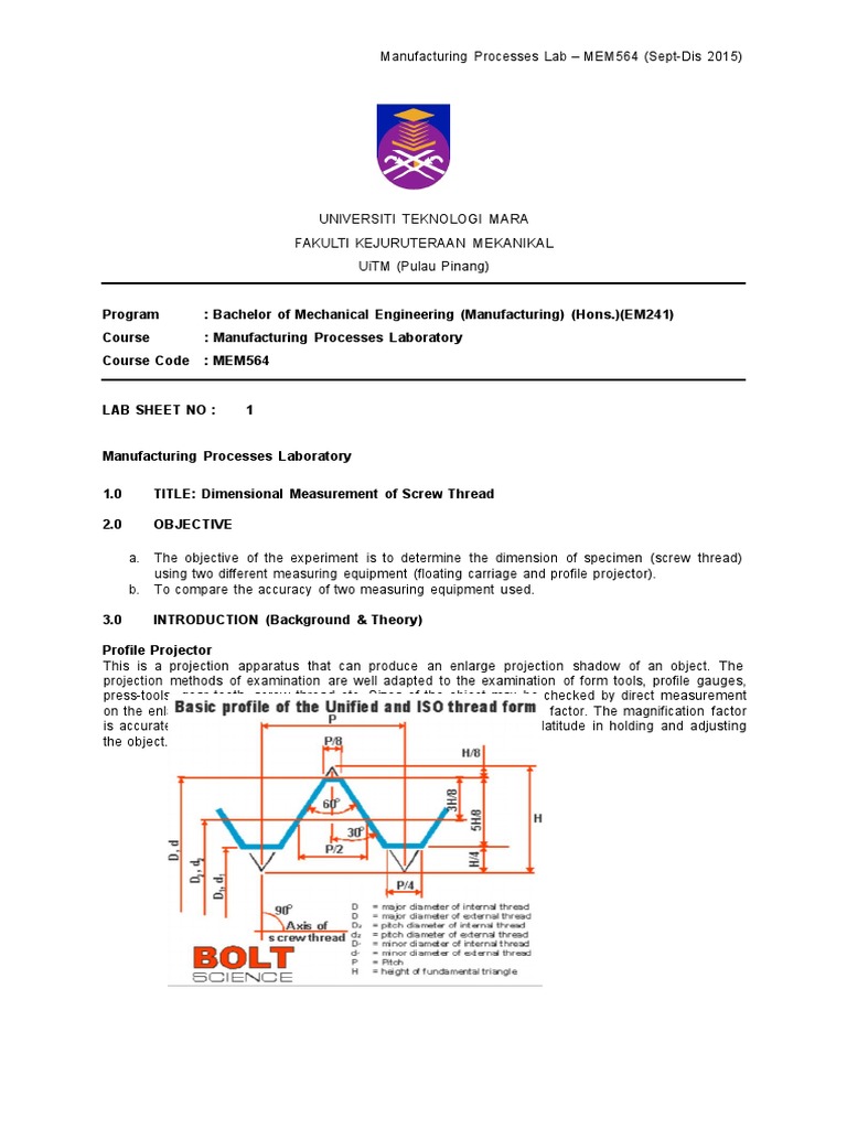 Screw Thread Measurement Lab | PDF | Screw