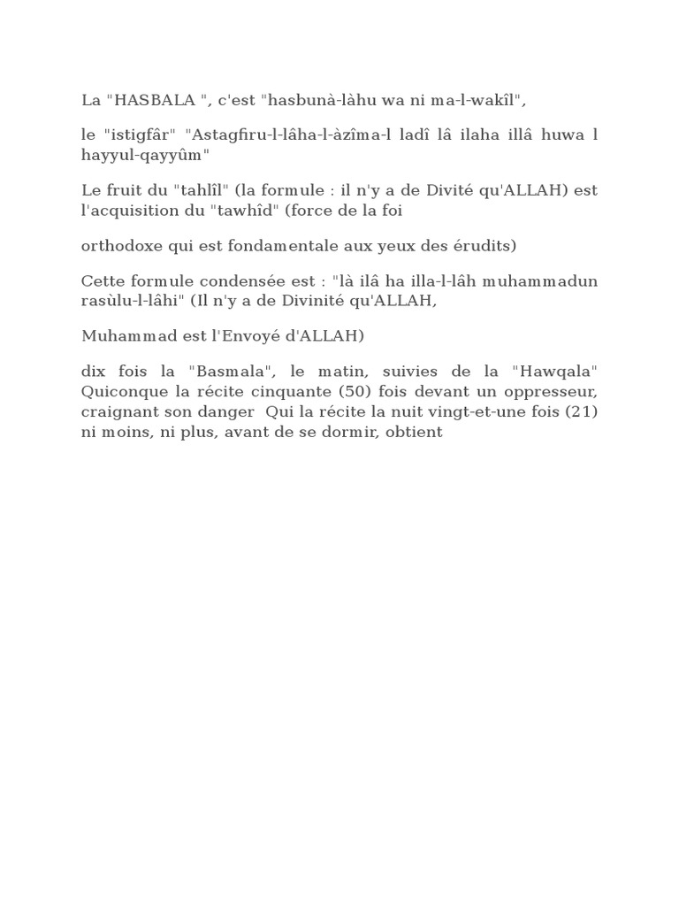 Bienfaits de "Hasbounallahou" | PDF