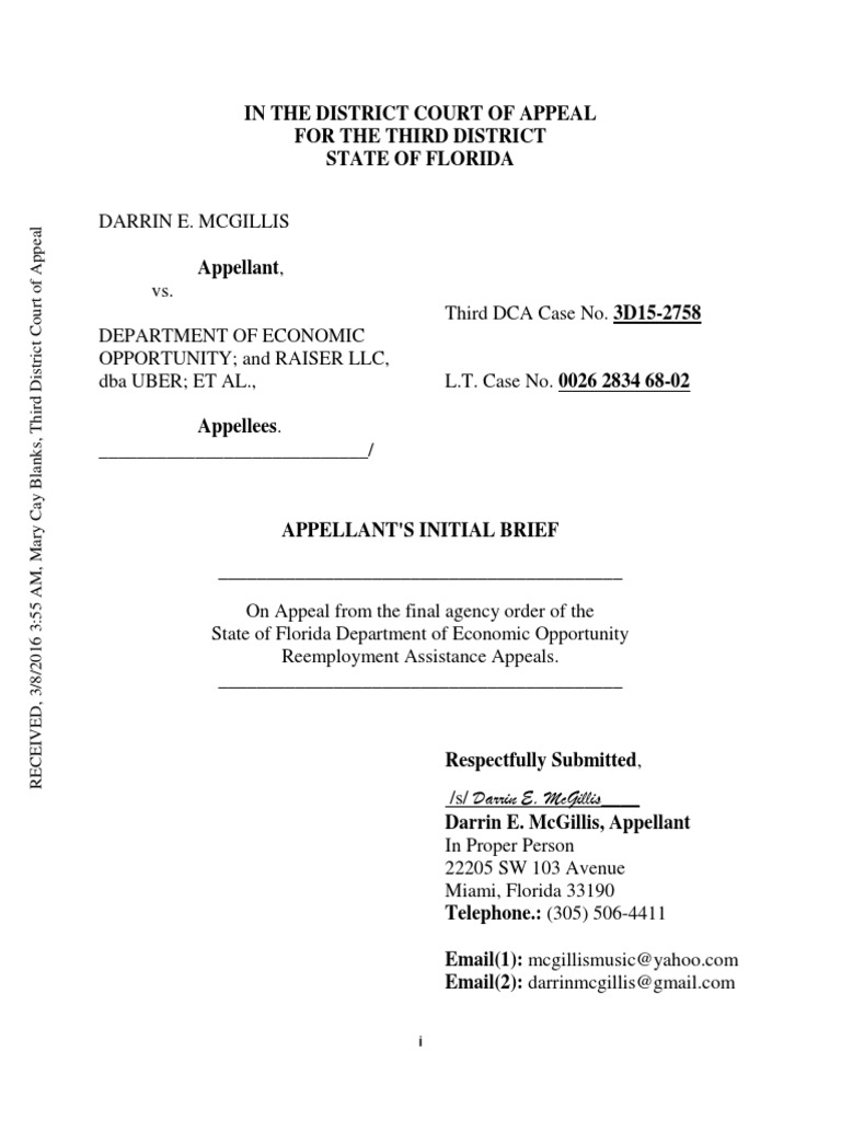 McGillis v. Raiser LLC Appeal Brief | PDF | Independent Contractor | Fare