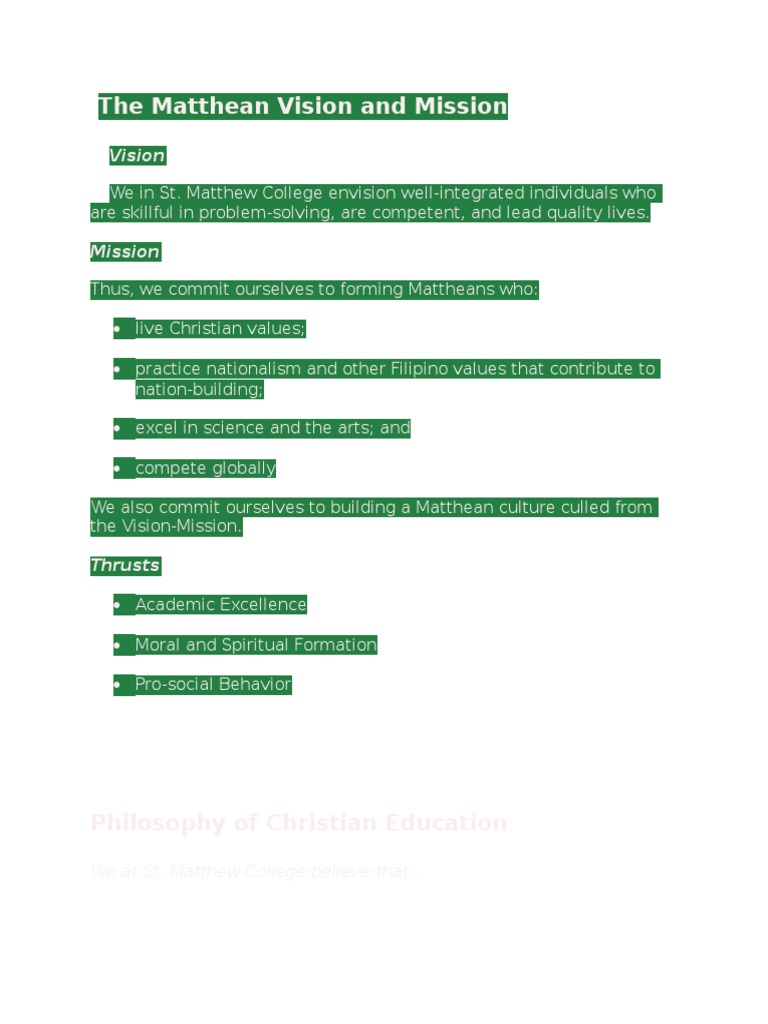 The Matthean Vision and Mission | PDF | Spirituality | Religious Belief ...