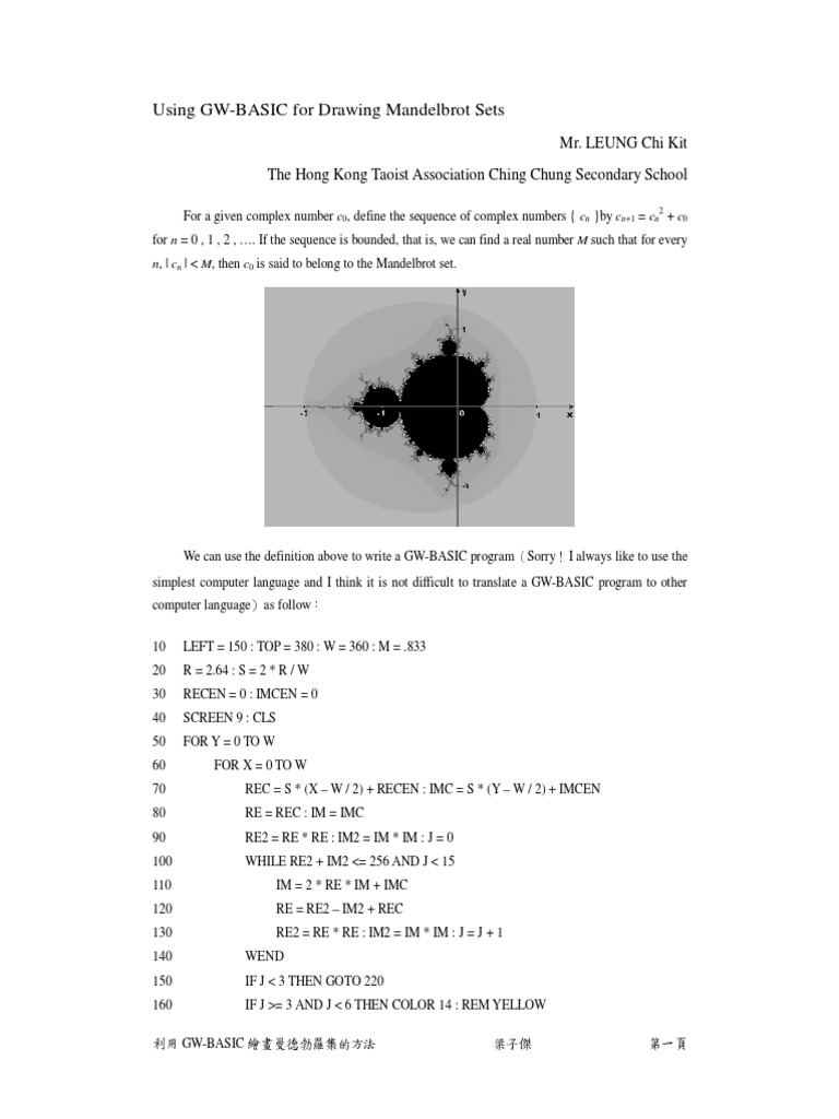 GW-BASIC for Drawing Mandelbrot Sets | PDF | Complex Number ...