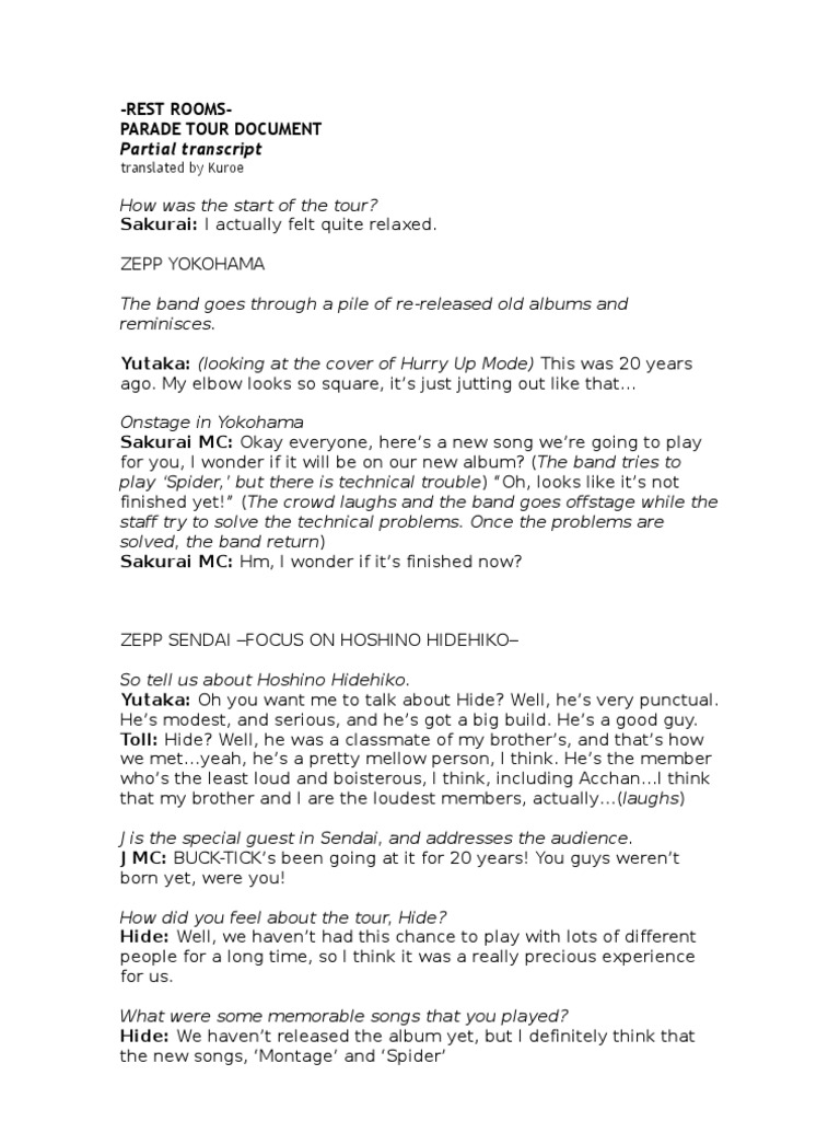 Partial Transcript: Translated by Kuroe | PDF | Performing Arts | Leisure