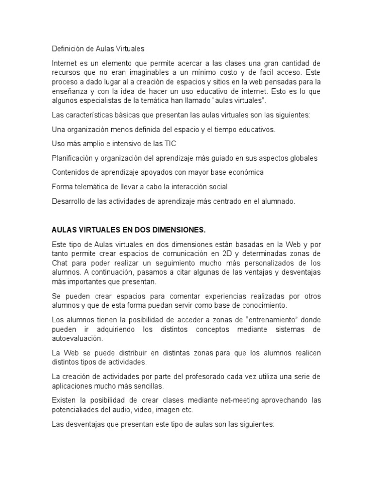 Definición de Aulas Virtuales | PDF | Internet | Aprendizaje