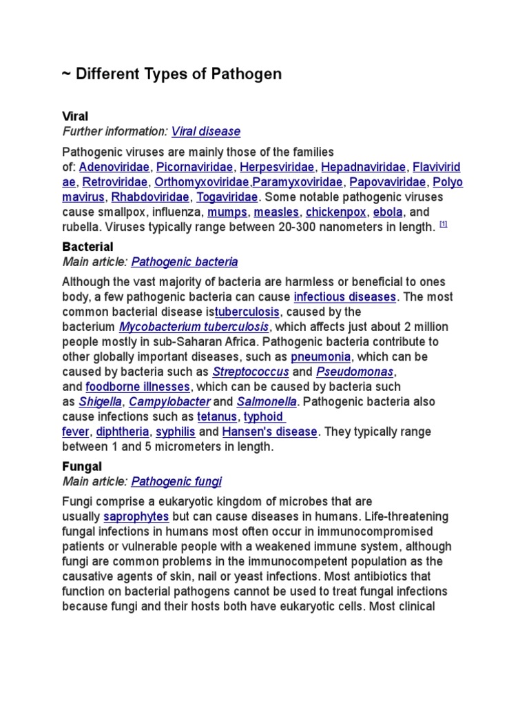 Types of Pathogens and Their Diseases | PDF | Pathogen | Pathology