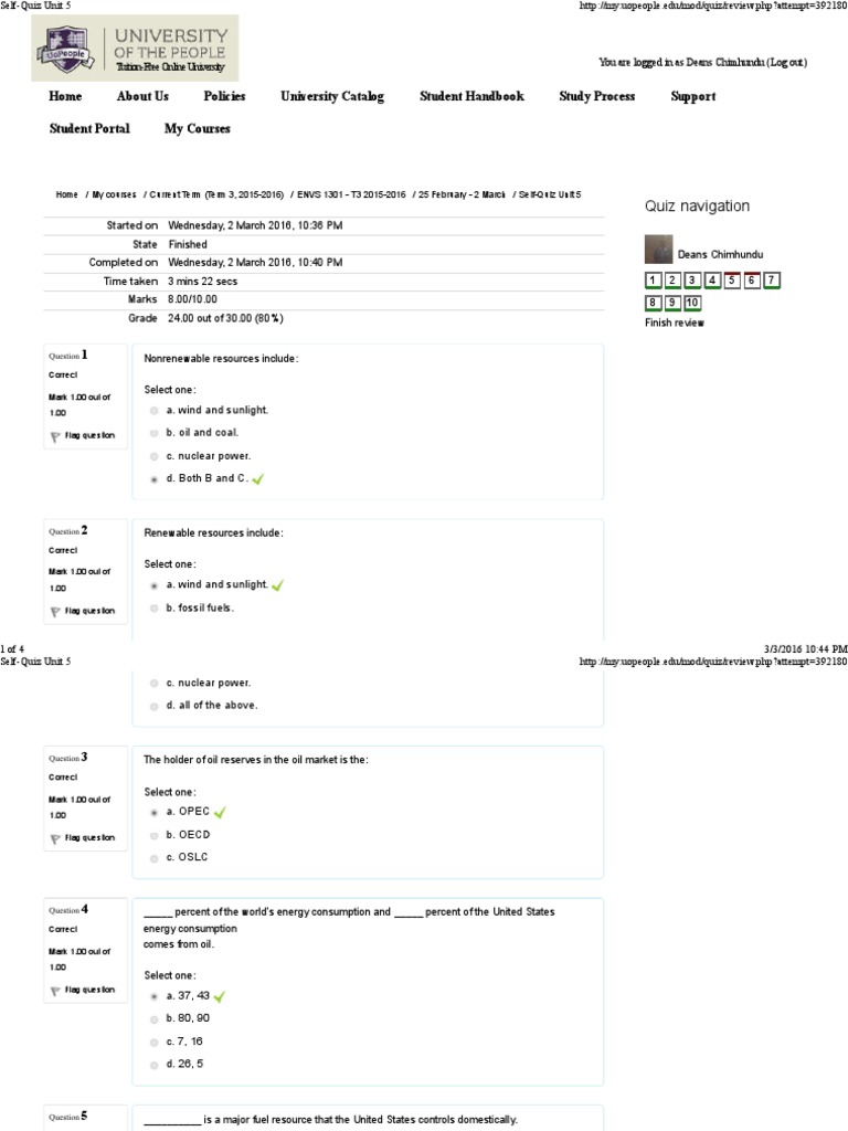 Self-Quiz Unit 5 | PDF | Fossil Fuels | World Energy Consumption