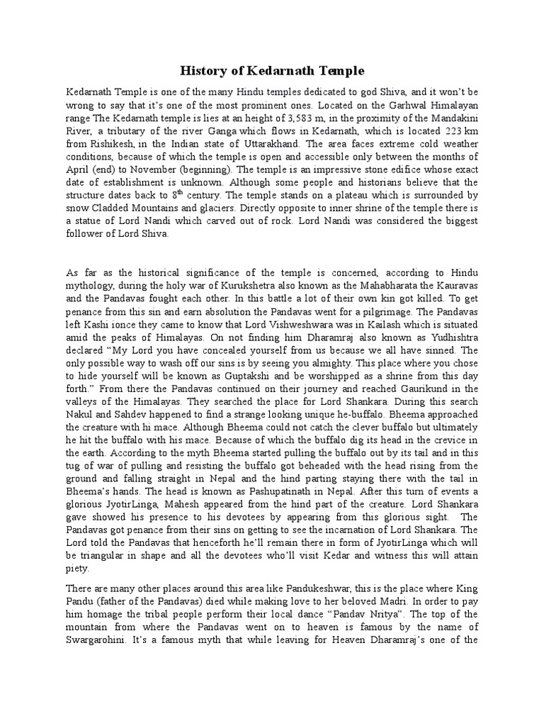 History of Kedarnath Temple | PDF | Hindu Mythology | Religion And Belief