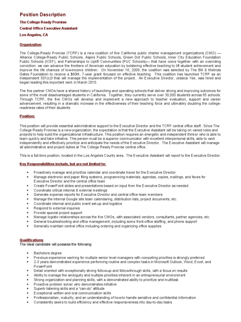 TCRP Hub EA Job Description | PDF