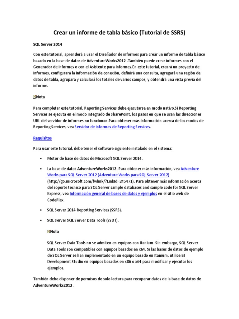 Crear Un Informe de Tabla Básico (Reporting Services) | PDF | Servidor SQL de Microsoft | Tabla ...