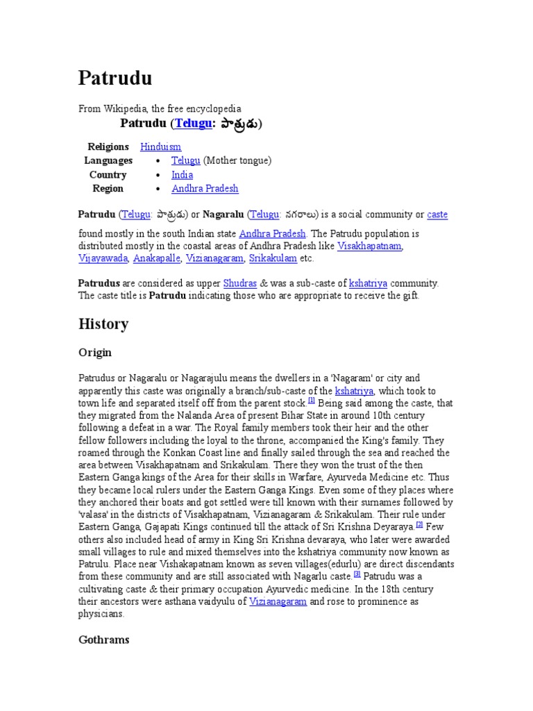 Patrudu Caste History | PDF | Social Groups Of India
