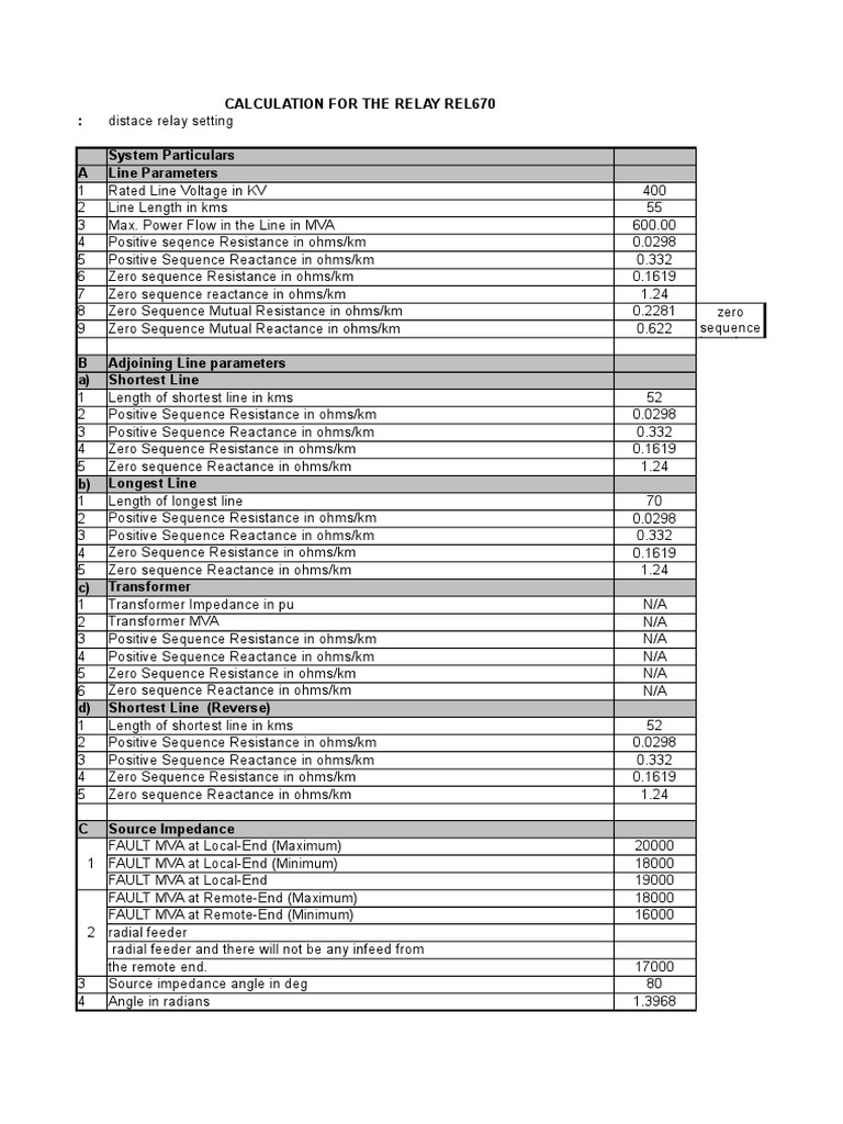 REL670 Distance Relay Setting Calculation | PDF | Electrical Impedance ...
