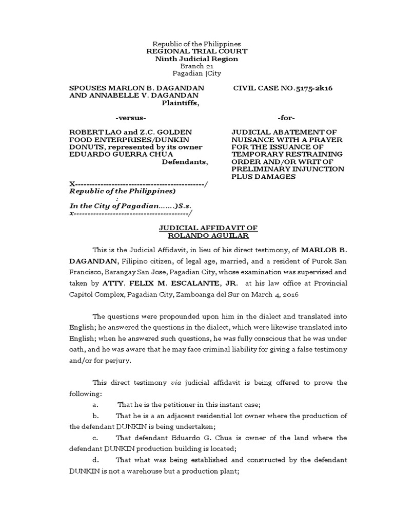 Judicial Affidavit (Sps Dagandan) | PDF | Affidavit | Perjury