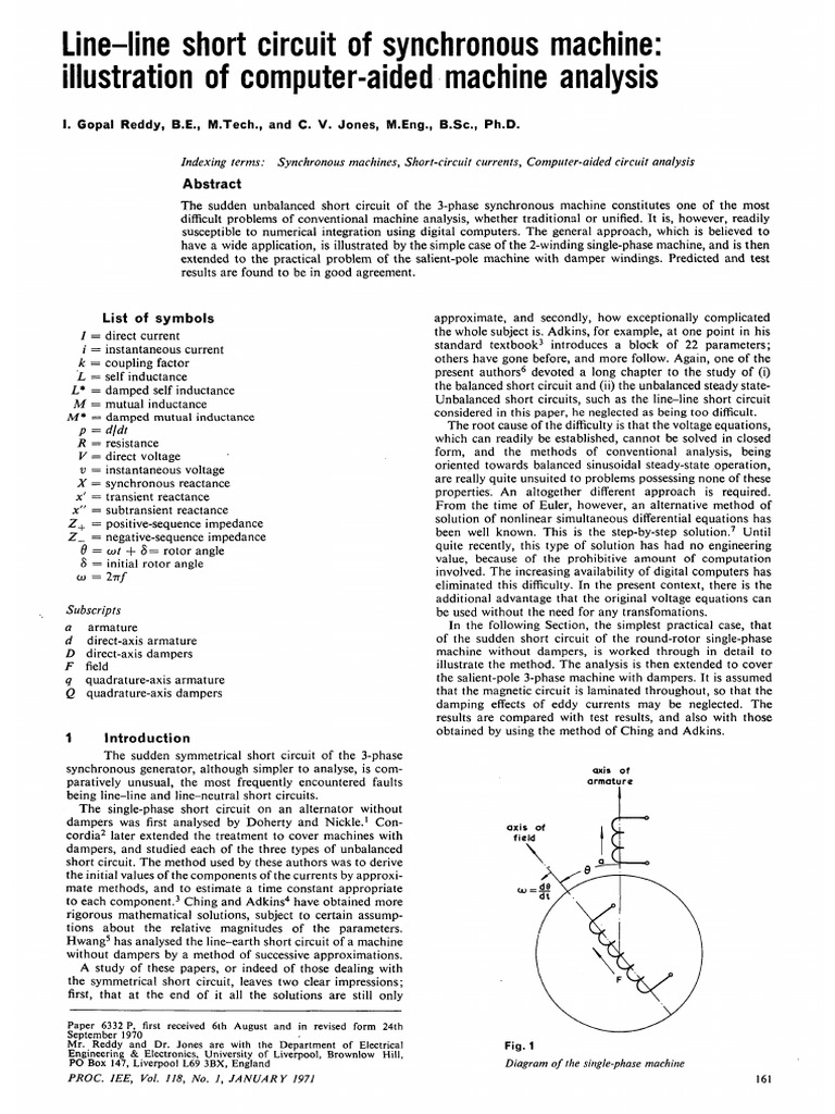 Line-Line Short Circuit Analysis in Synchronous Machines | PDF ...