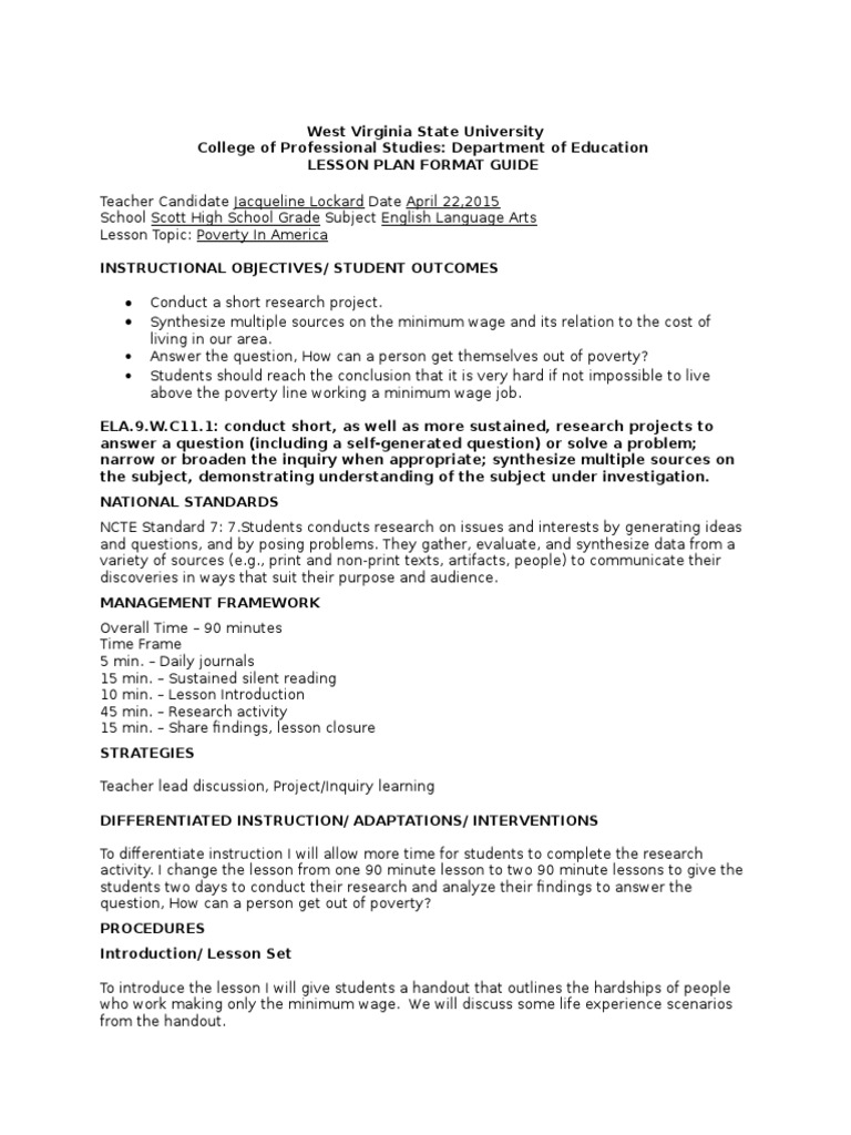 Poverty Lesson Plan | PDF | Differentiated Instruction | Quality Of Life