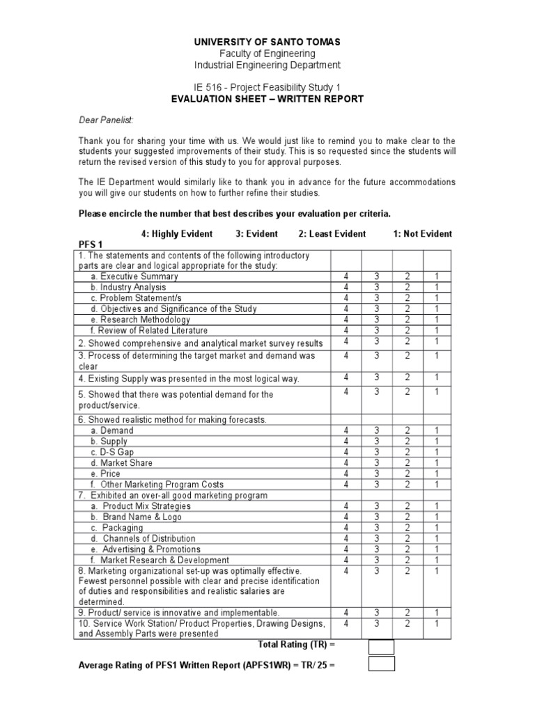 PFS 1 Evaluation Form | PDF | Feasibility Study | Evaluation