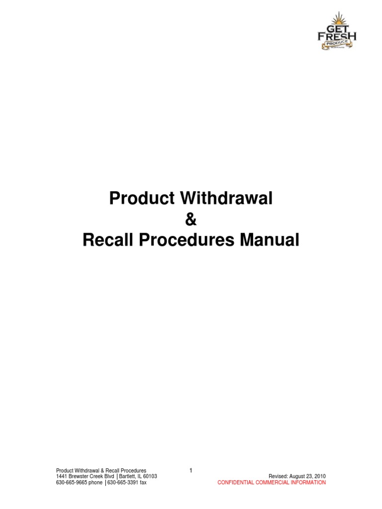 Recall Procedures 6 | PDF | Food And Drug Administration | Crisis ...