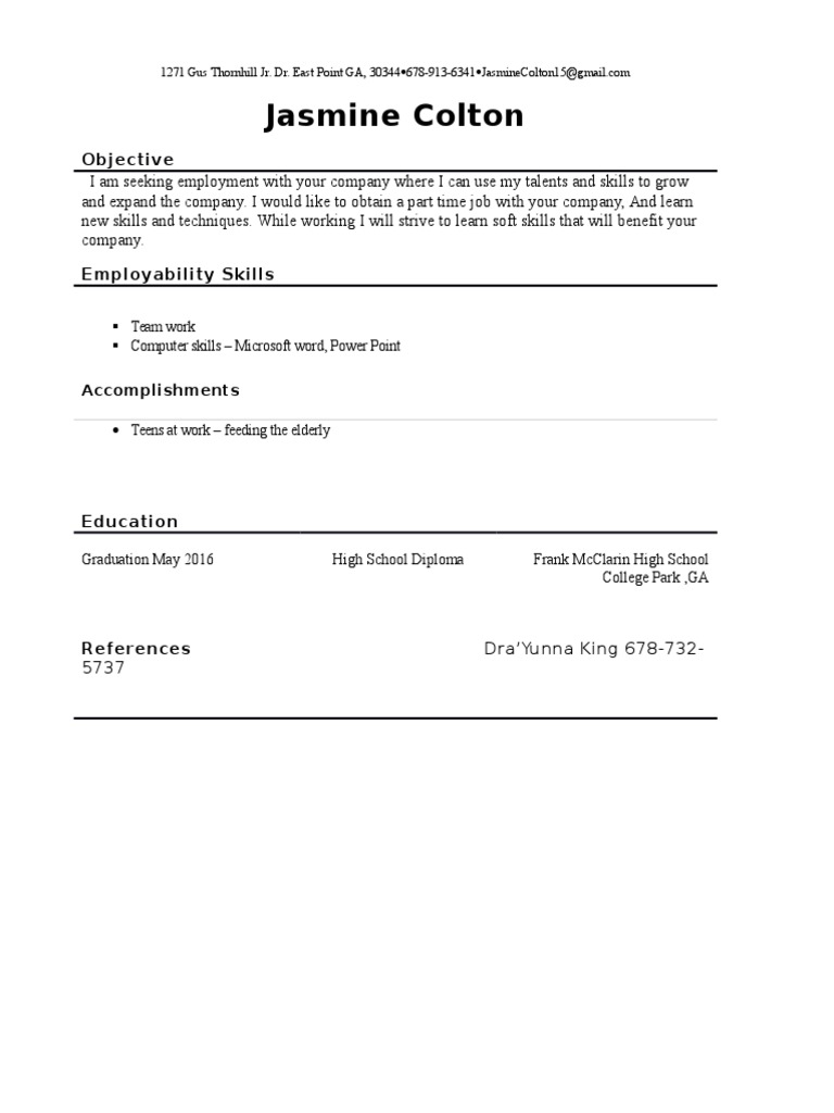 Jasmine Colton's Job Application Resume | PDF