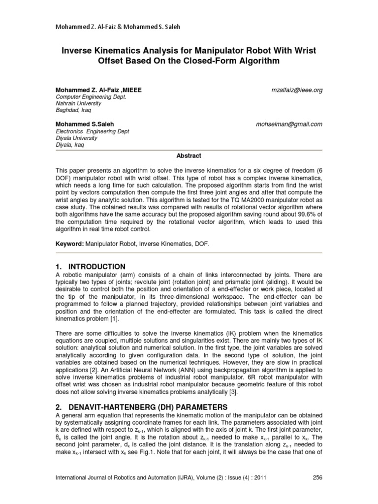 Inverse Kinematics Analysis For Manipulator Robot With Wrist Offset Based On The Closed-Form ...