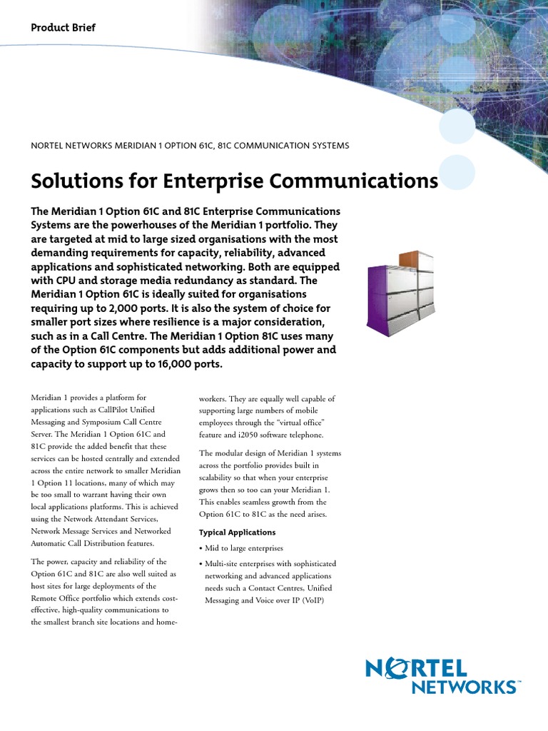 Solutions For Enterprise Communications: Nortel Networks Meridian 1 ...