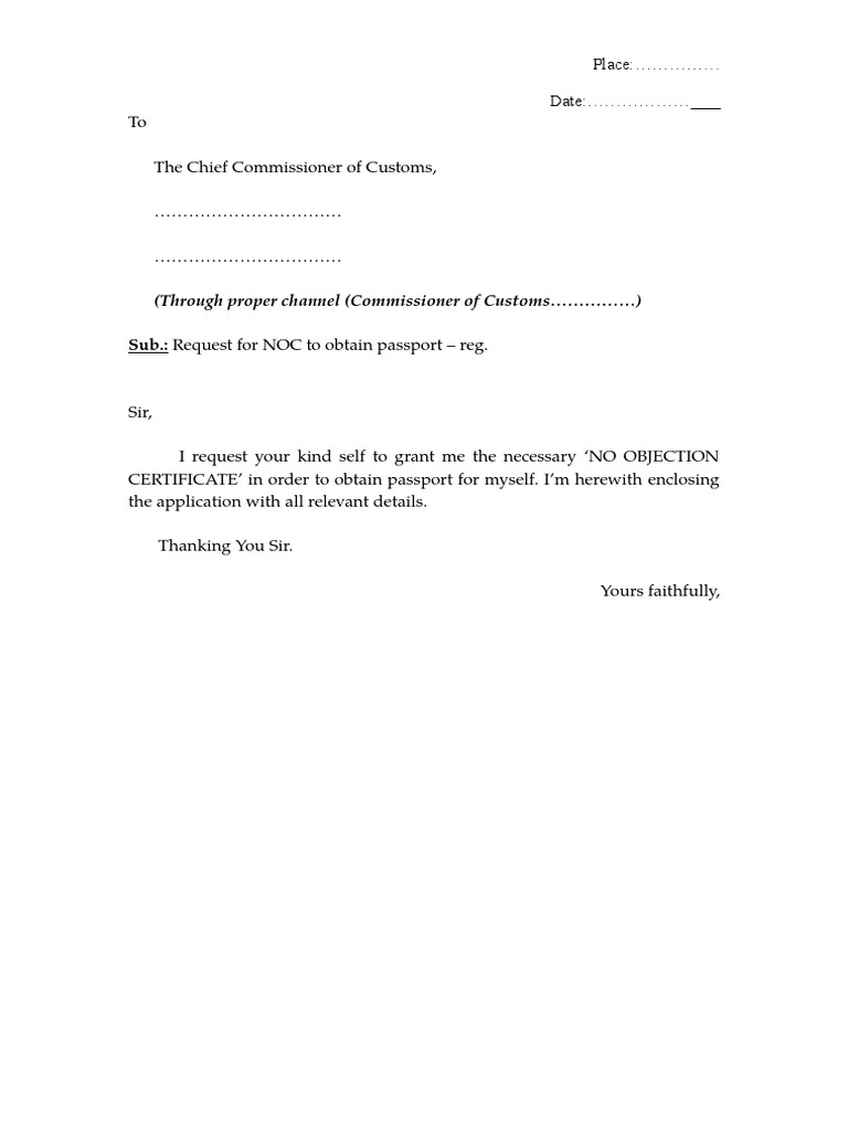 Application To Obtain NOC For Passport | PDF | Passport | Travel Visa