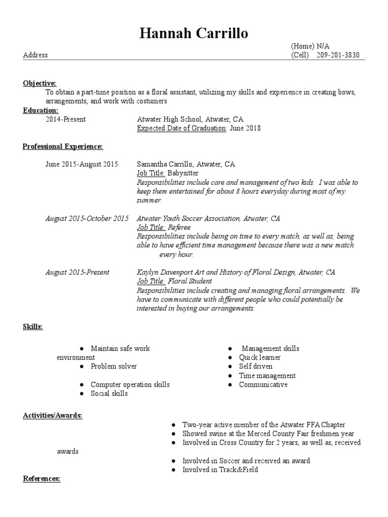 4 Sampleresume1 Hannahcarrillo | PDF