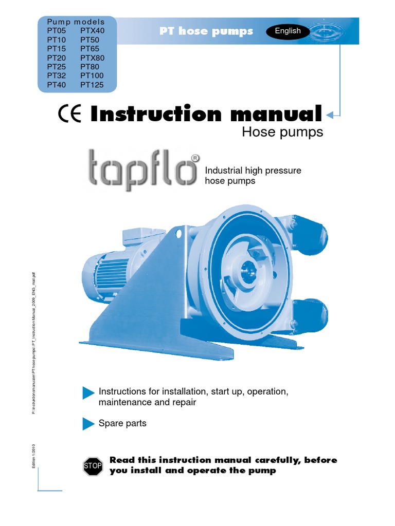 Tapflo PT Hose Pumps Operation Manual | PDF | Pump | Screw