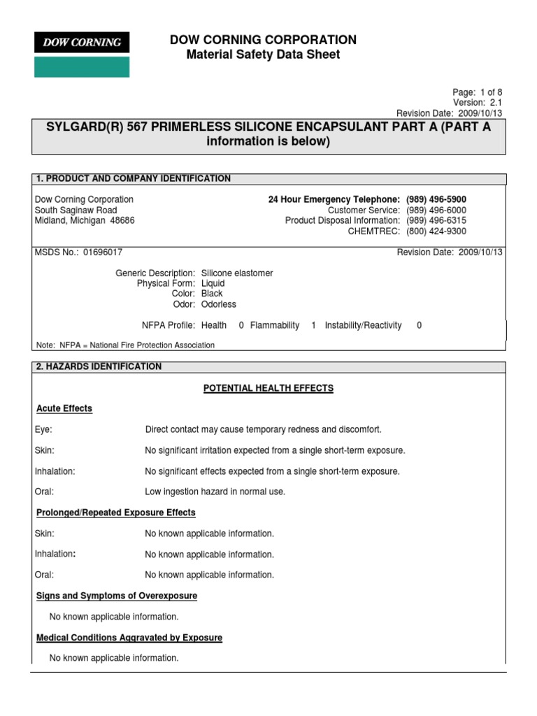 Sylgard 567 | PDF | Personal Protective Equipment | Carbon