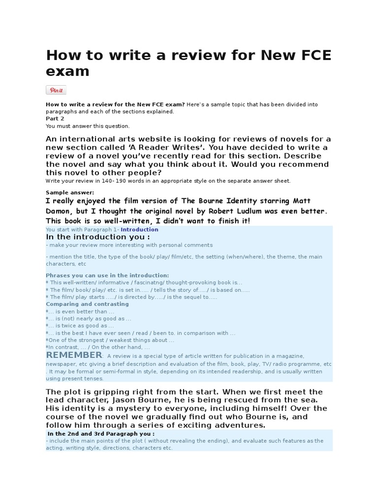 Writing a Review for FCE Exam | PDF | Essays | Leisure