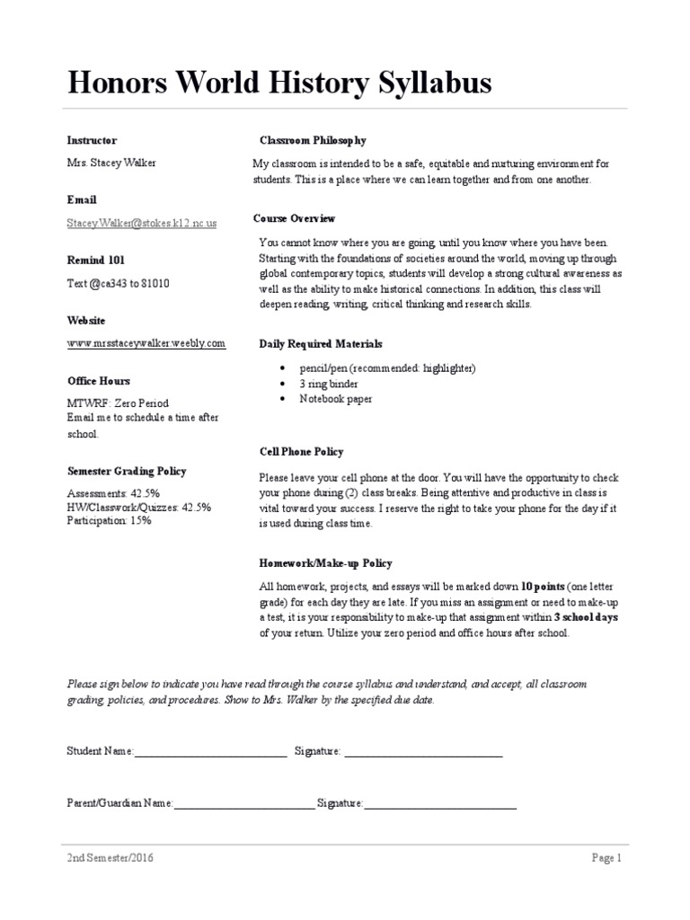 Honors World History Syllabus | PDF